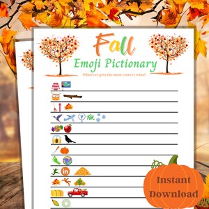 Fall Emoji Pictionary, Printable Autumn Game, Fall Activity for Adults ...