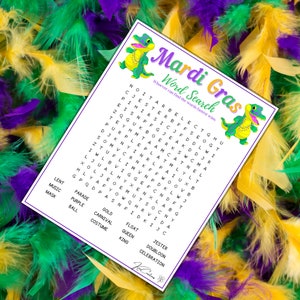 Mardi Gras Word Search, Family Game, Mardi Gras Activity, Adult Game ...