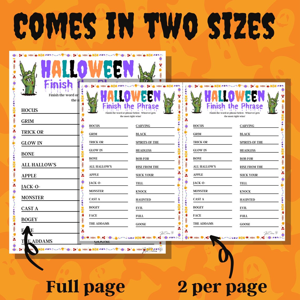 Halloween Finish the Phrase Game for Kids Game for Adults - Etsy