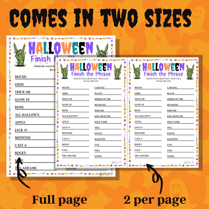 Halloween Finish the Phrase Game for Kids Game for Adults - Etsy