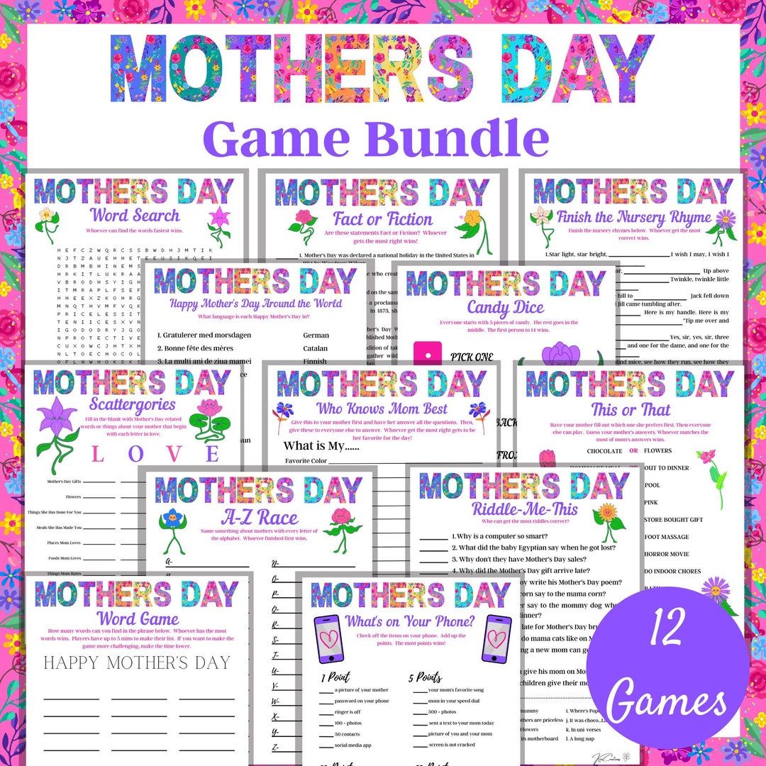 Mother's Day Games, Printable Family Games, 12 Game Bundle, Virtual ...