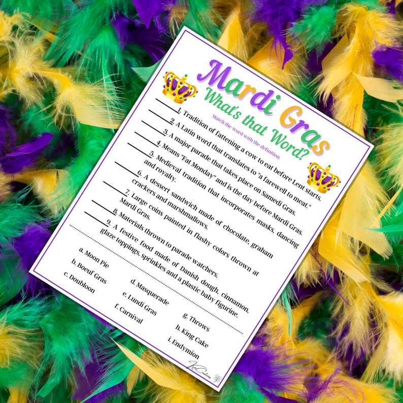 Mardi Gras Game What's That Word Family Game Mardi - Etsy