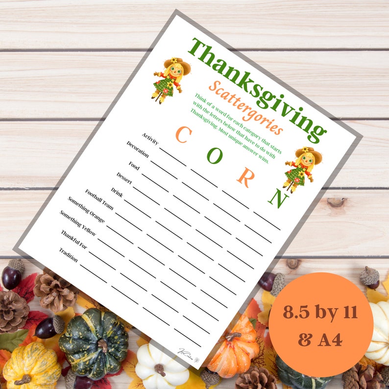 Thanksgiving Scattergories Printable Game Thanksgiving - Etsy