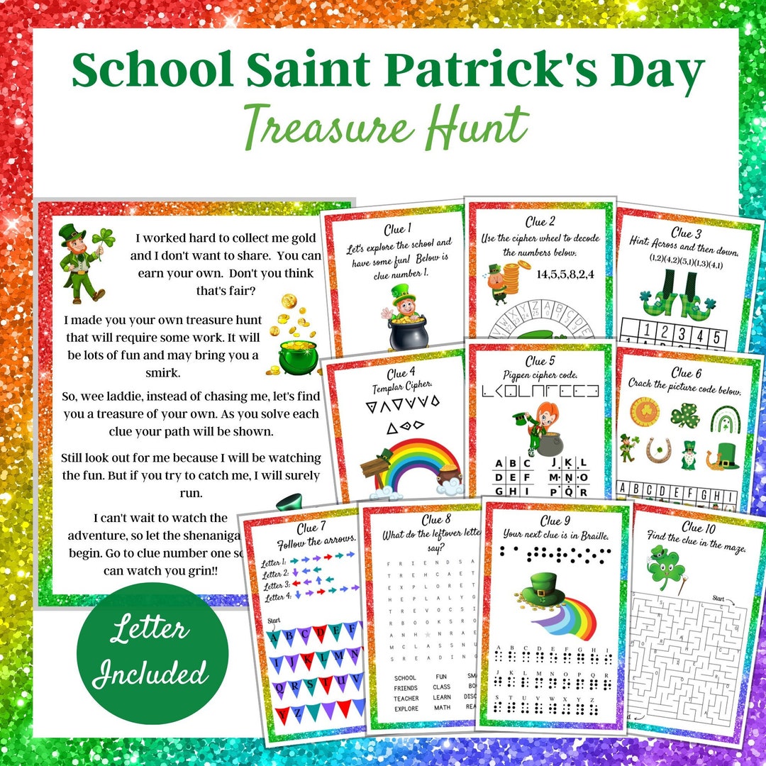 School St Patrick's Day Treasure Hunt, Difficult Clues (PDF Pattern) - Etsy