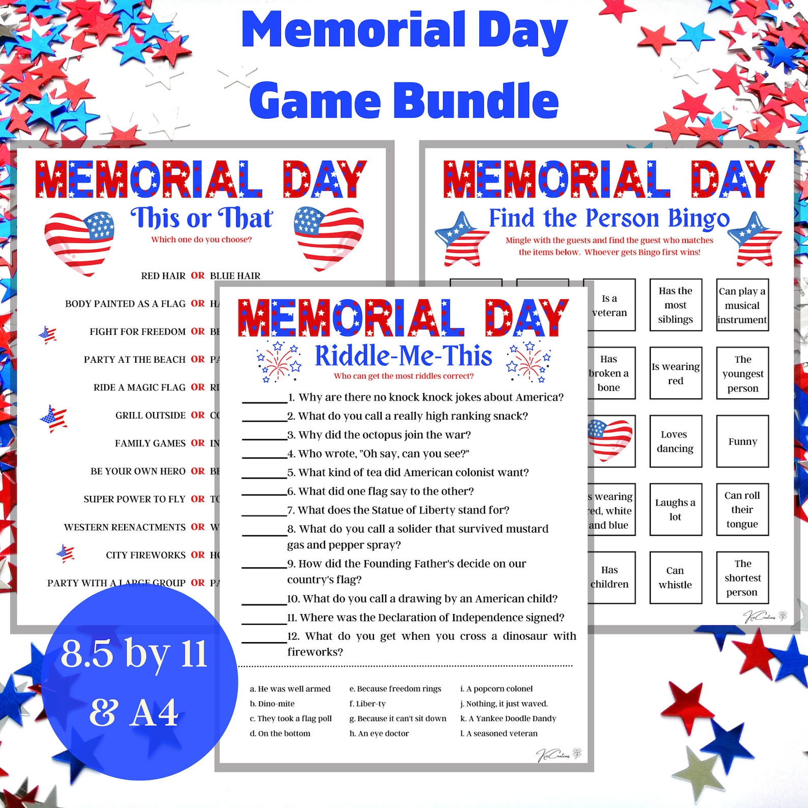 Memorial Day Game Bundle Printable Family Games Virtual - Etsy