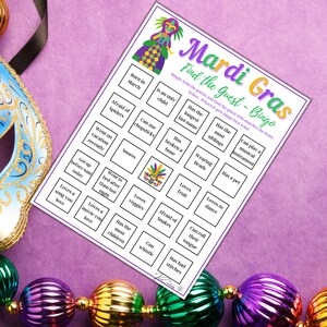 Mardi Gras Find the Guest Bingo, Family Game, Mardi Gras Activity for ...
