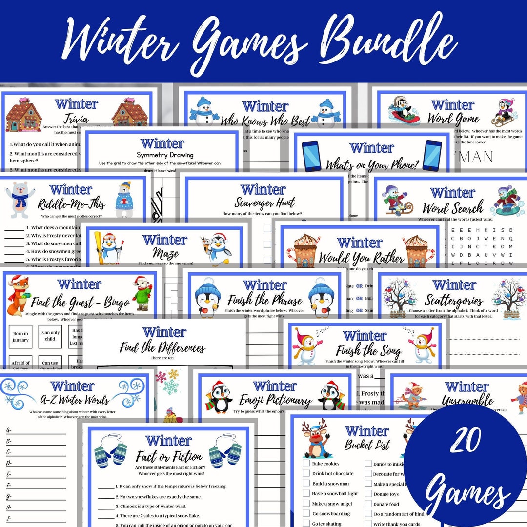 Winter Games Bundle, Printable Family Games, Fun for the Whole Family ...