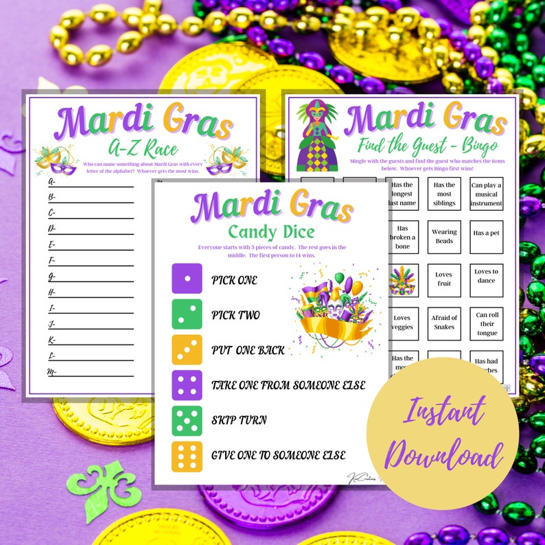 Mardi Gras Games Bundle, Family & Adult Activities (digital Download ...