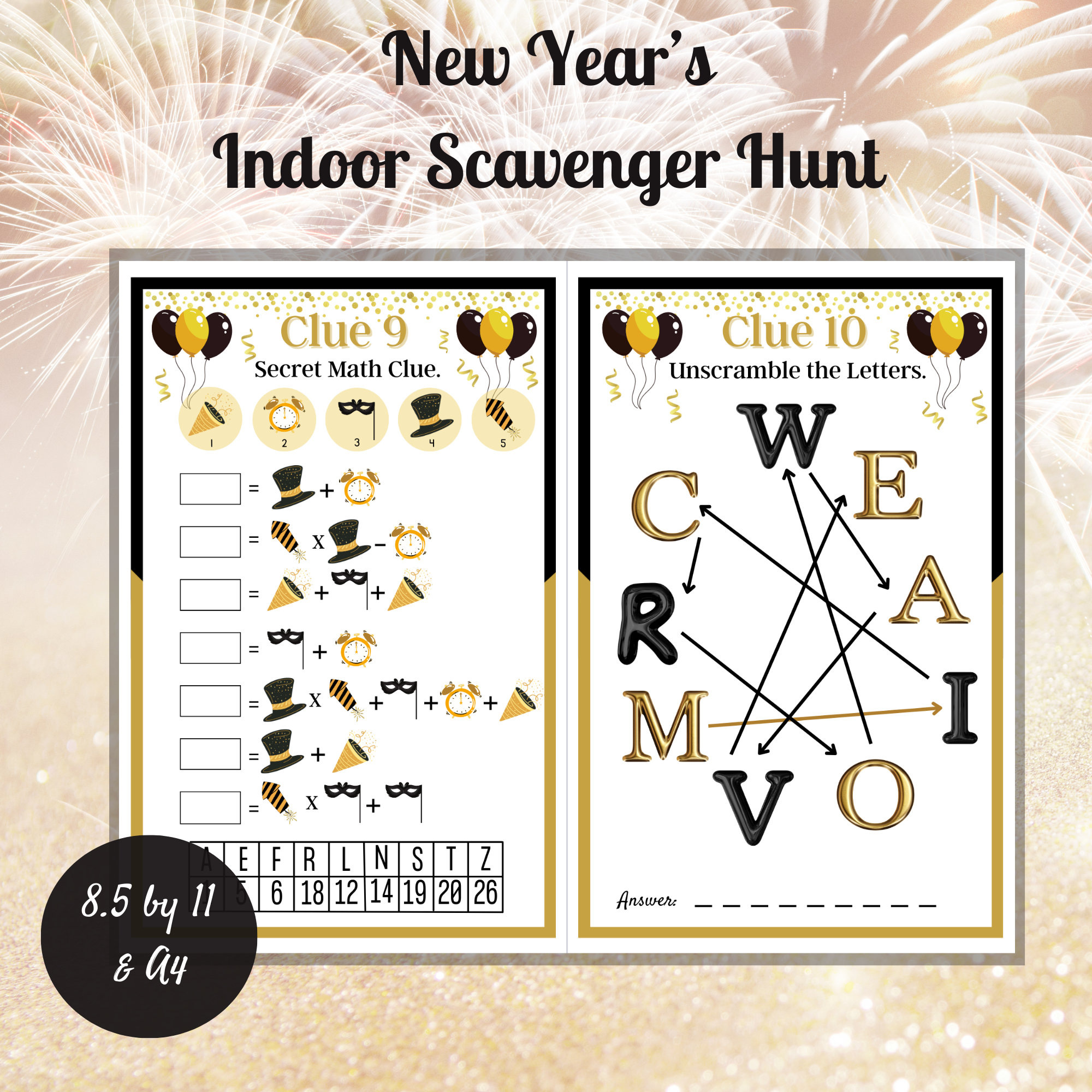 New Year's Scavenger Hunt, Indoor Treasure Hunt (printable, Instant ...