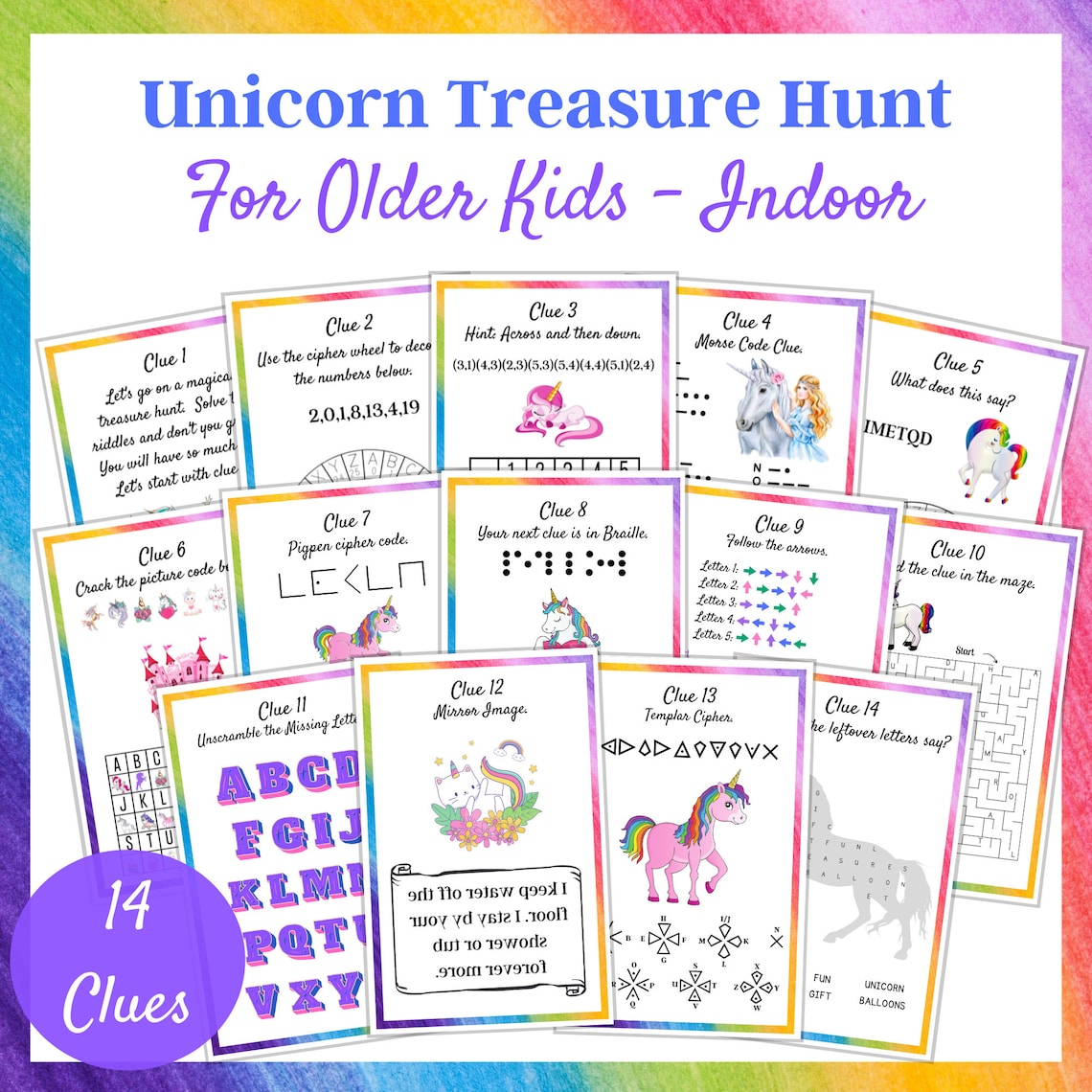Unicorn Treasure Hunt Unicorn Letter Indoor Scavenger Hunt | Etsy