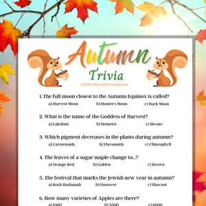 Autumn Trivia Game, Printable Activity for Adults and Kids, Fun Fall ...