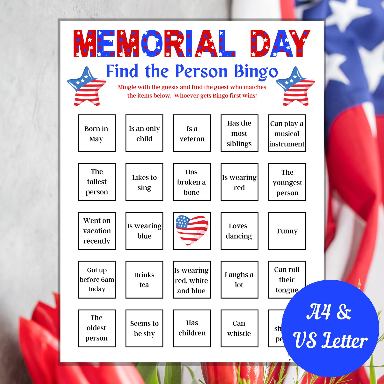 Memorial Day Find the Person Bingo Game Printable Family - Etsy
