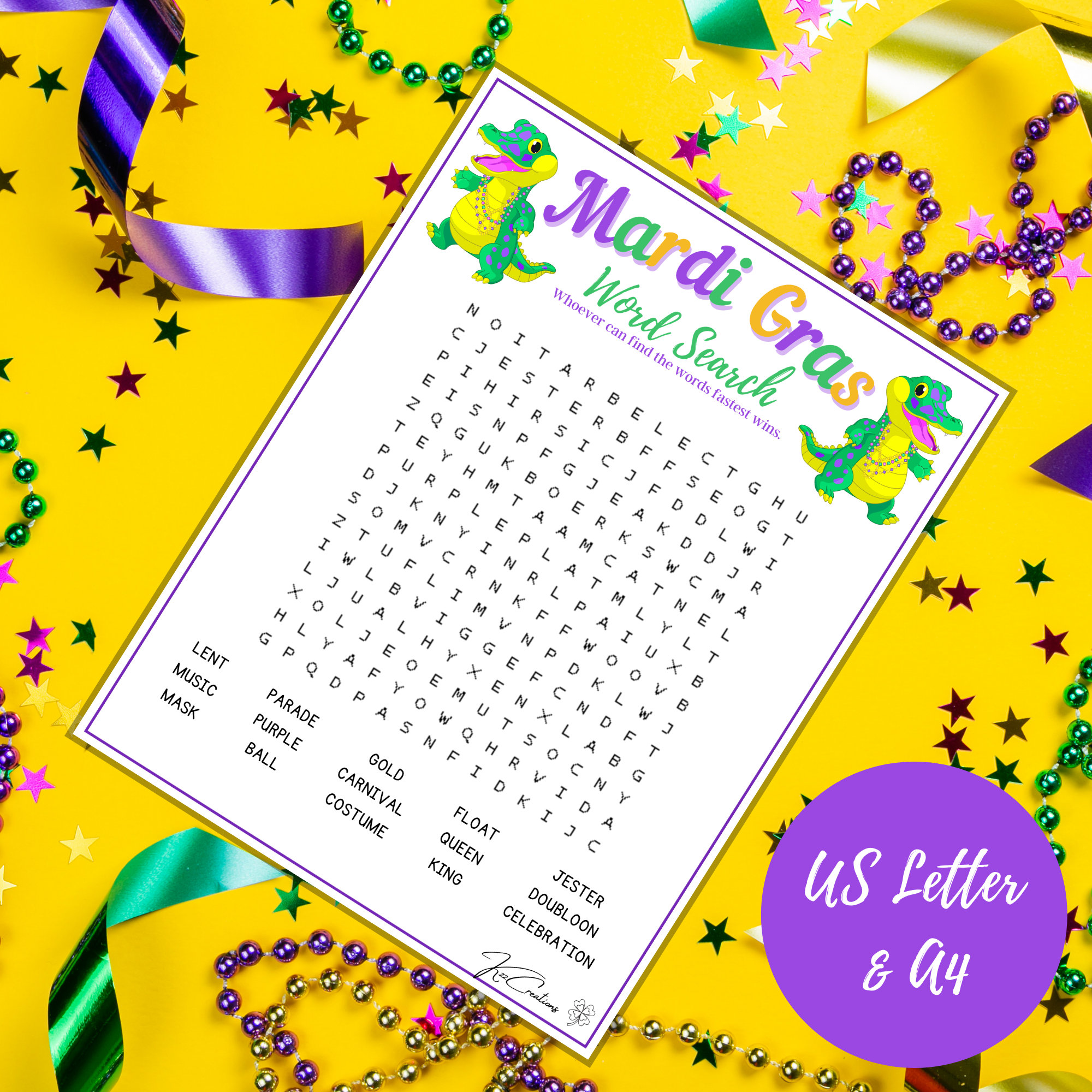 Mardi Gras Word Search Family Game Mardi Gras Activity - Etsy