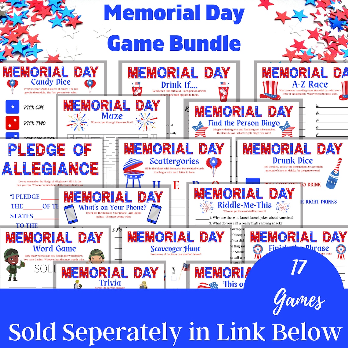 Memorial Day Game Bundle Printable Family Games Virtual - Etsy