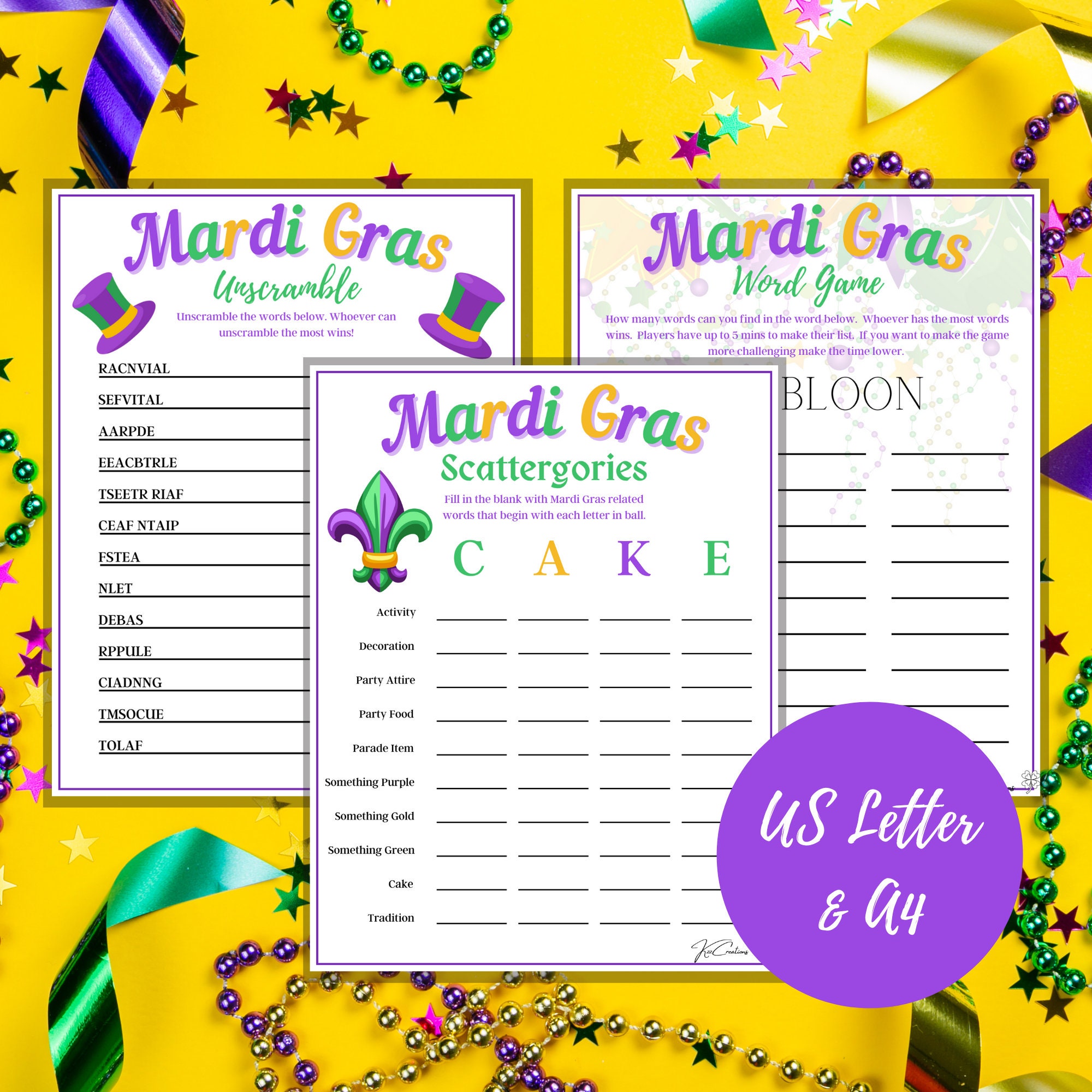 Mardi Gras Games Bundle Family Games Mardi Gras Activities - Etsy
