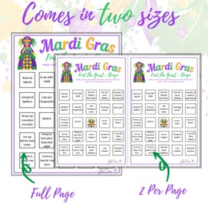 Mardi Gras Find the Guest Bingo, Family Game, Mardi Gras Activity for ...