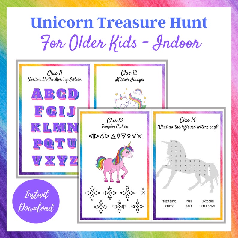 Unicorn Treasure Hunt Unicorn Letter Indoor Scavenger Hunt | Etsy
