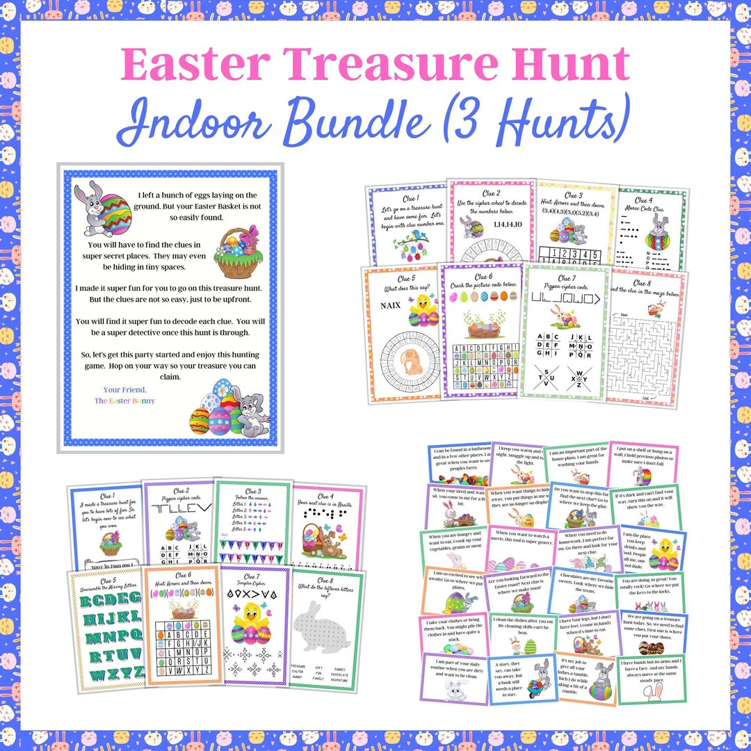 Indoor Easter Scavenger Hunts, Easter Bunny Letter, 3 Indoor Treasure ...