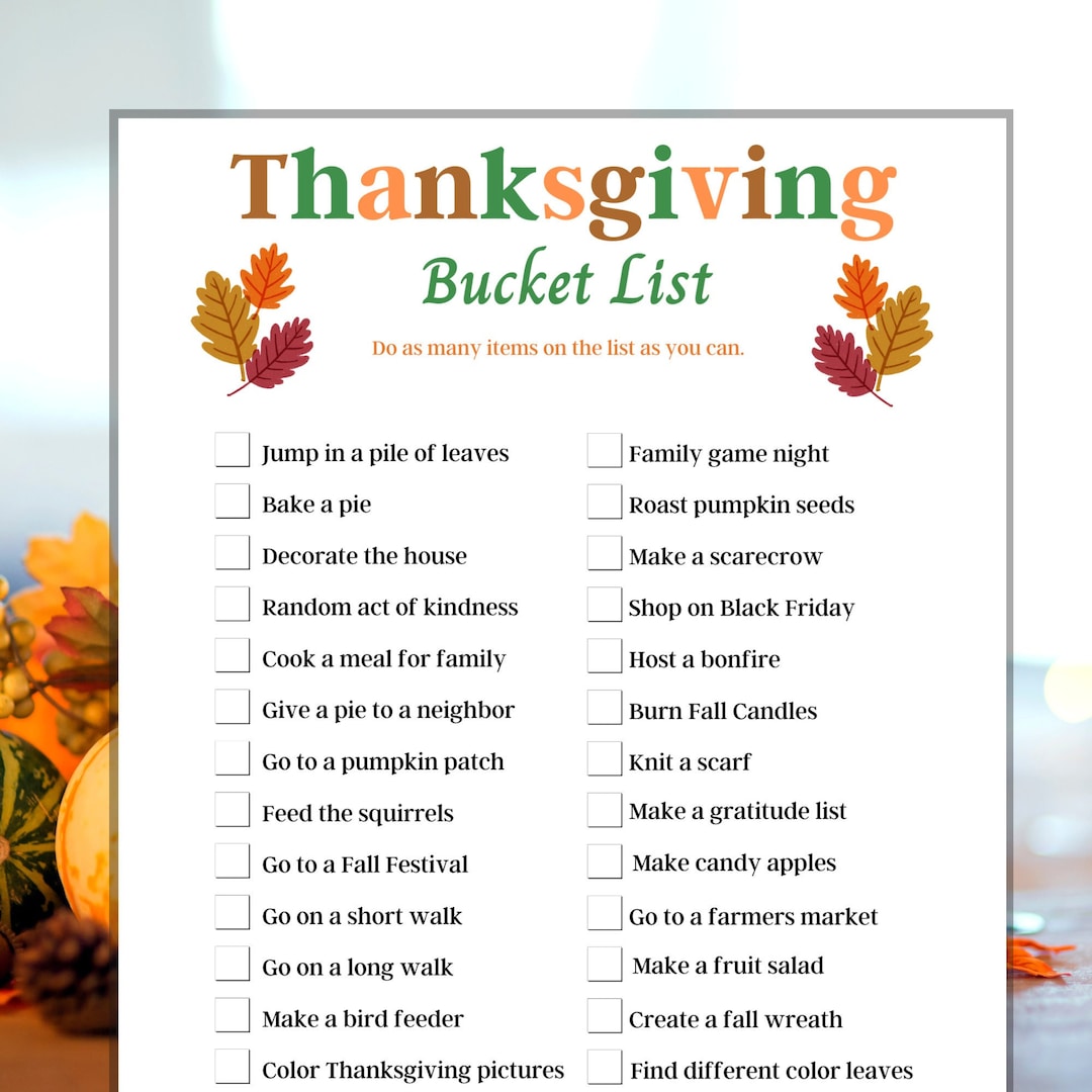 Thanksgiving Bucket List, Printable Game, Thanksgiving Activity for ...