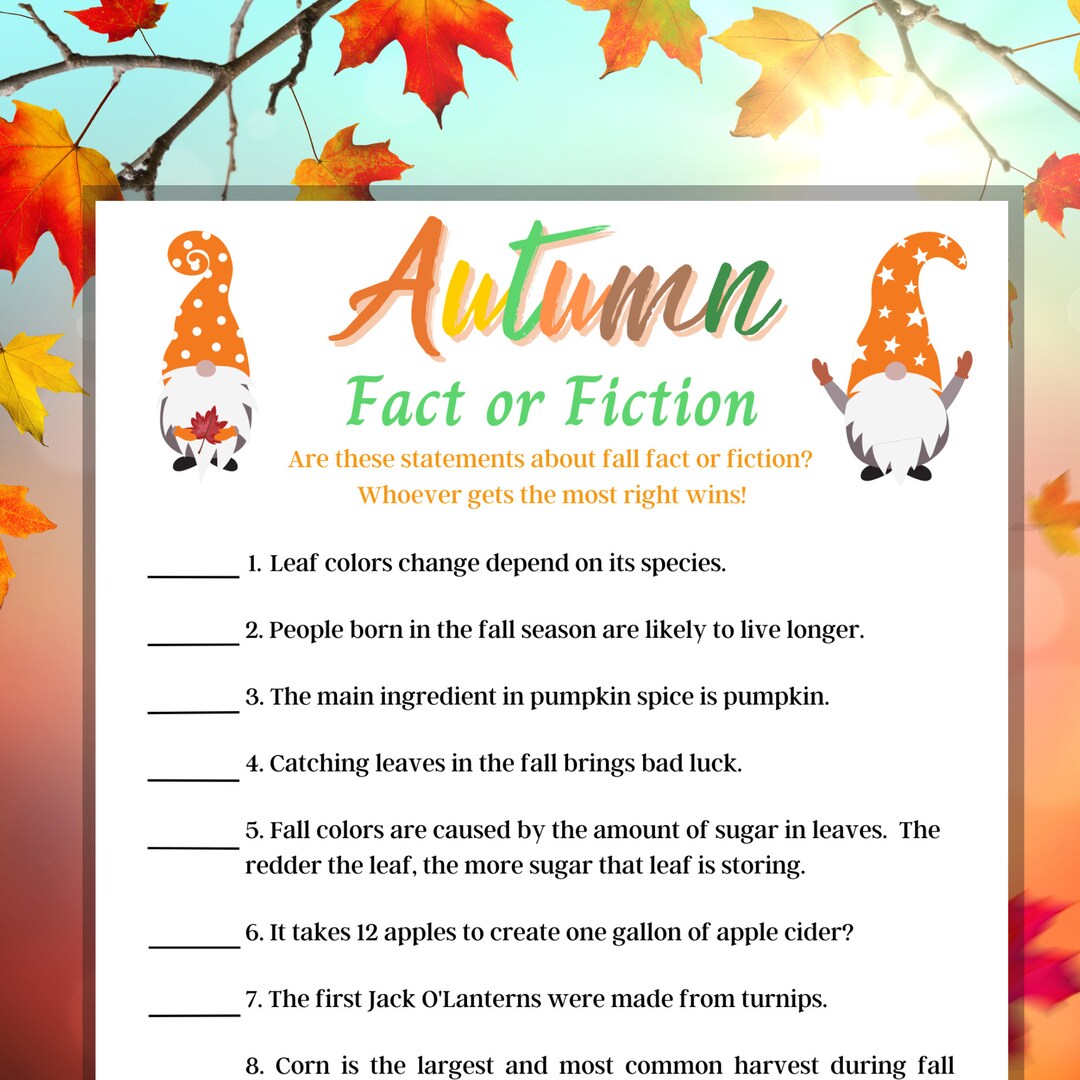 Autumn Fact or Fiction Game, Printable Fall Game, Autumn Activity for ...