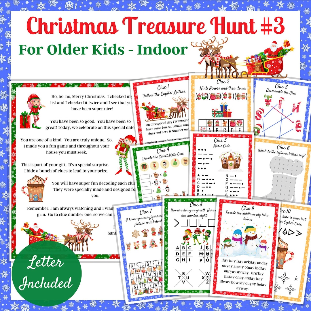Christmas Scavenger Hunt, Letter From Santa, Indoor Christmas Treasure ...