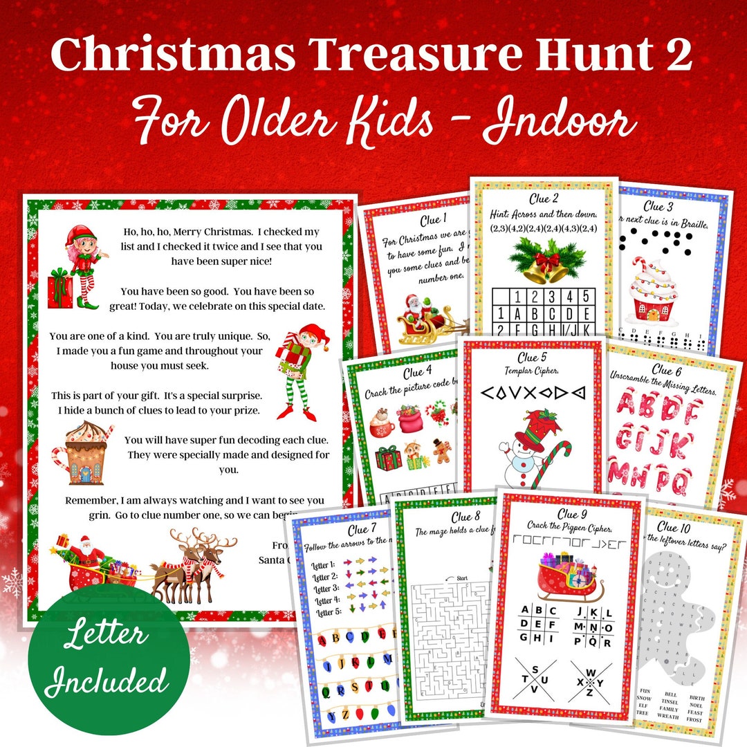 Christmas Treasure Hunt, Letter From Santa, Christmas Indoor Scavenger ...