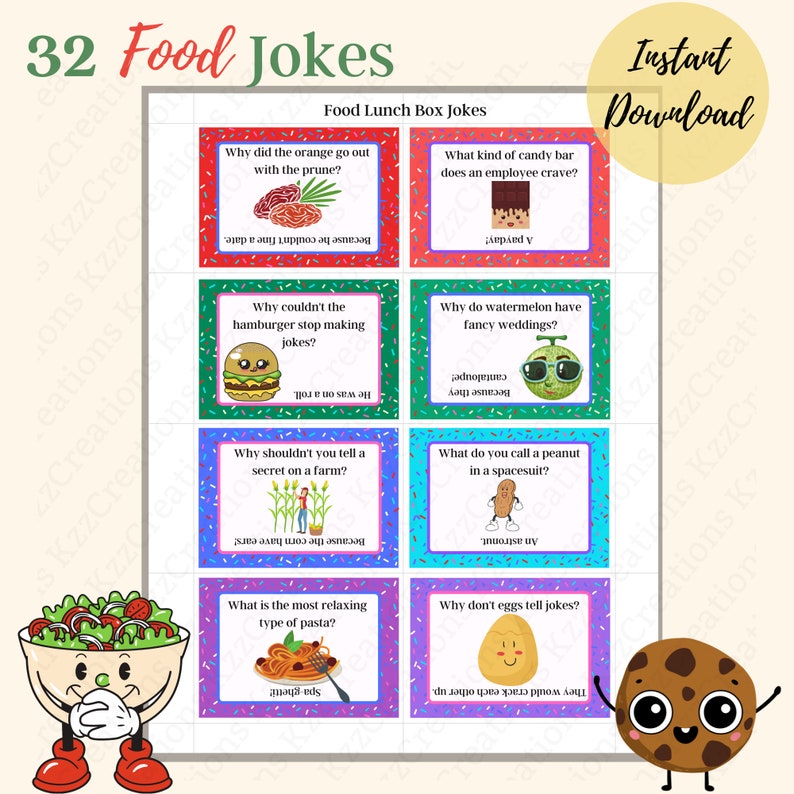 Food Lunch Box Jokes Notes for Kids Food Riddles Joke of - Etsy