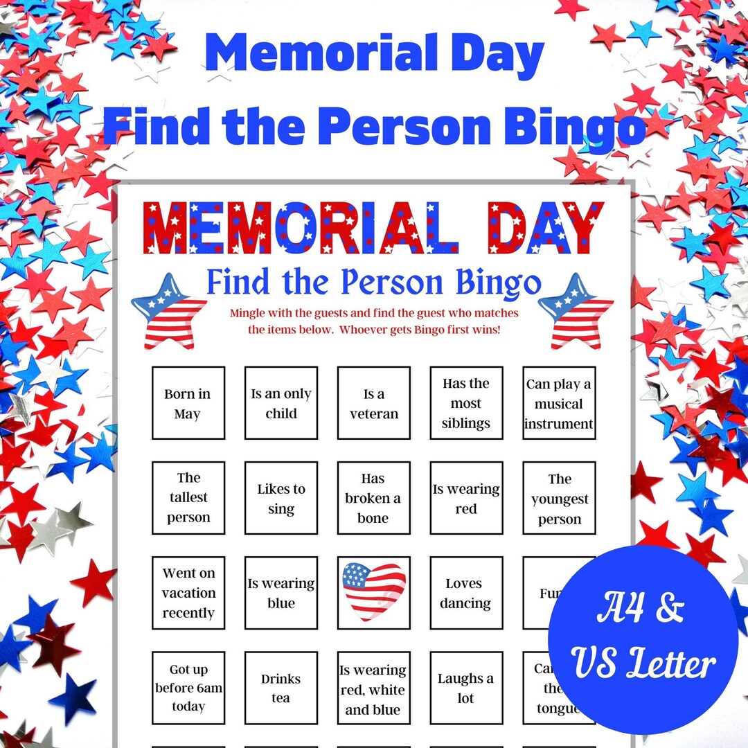 Memorial Day Find the Person Bingo Game, Printable Family Game, Game ...