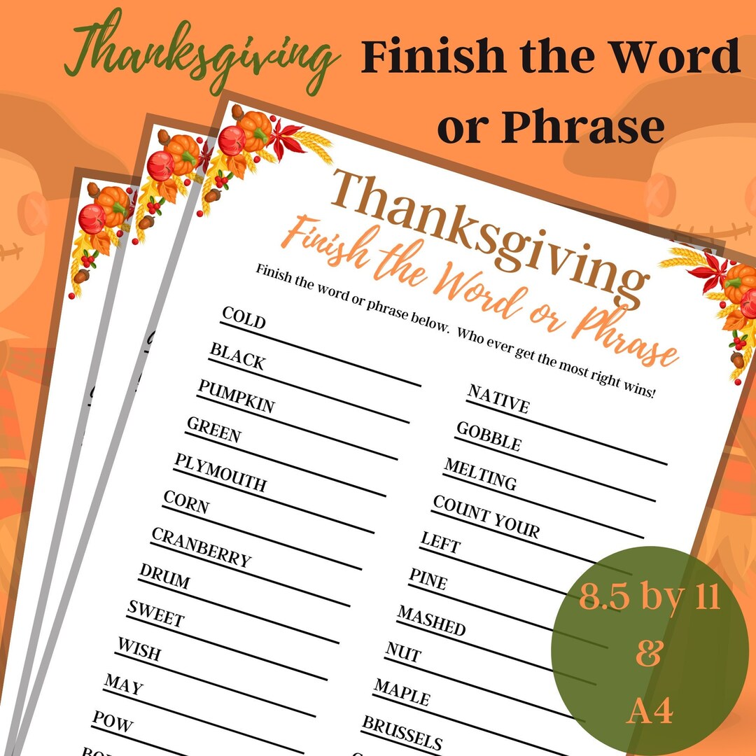 Thanksgiving Finish the Word or Phrase Thanksgiving Game - Etsy