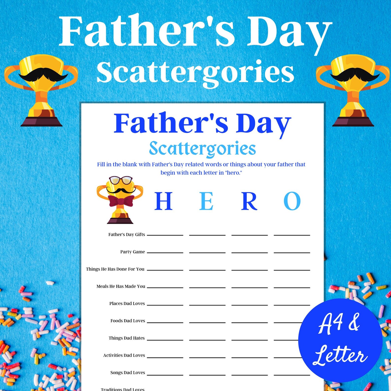 Father's Day Scattergories Game Printable Family Game - Etsy