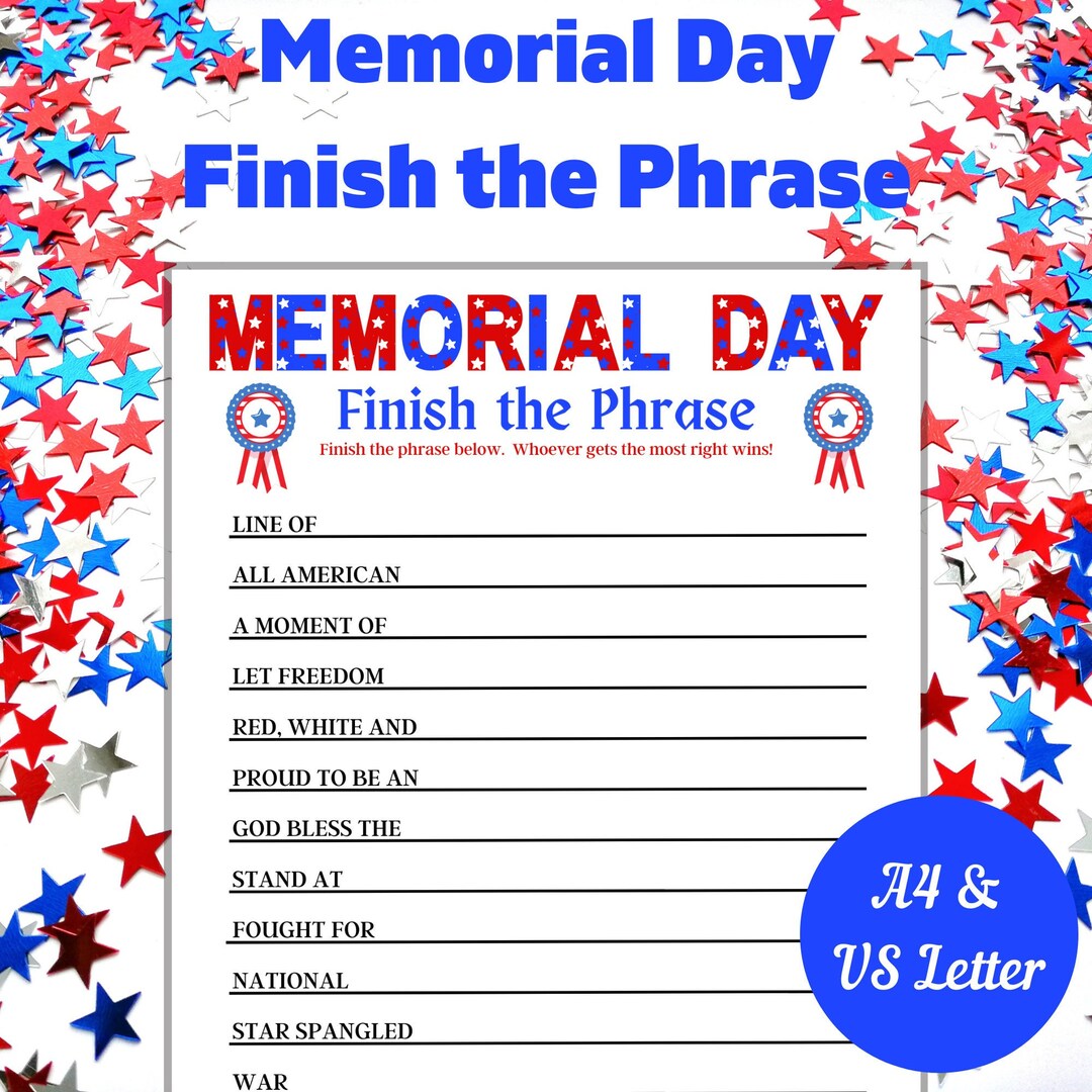 Memorial Day Finish the Phrase Game, Printable Family Game, Game for ...