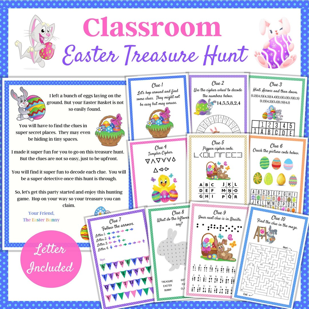 School Easter Treasure Hunt, Classroom Game With Easter Bunny Letter ...