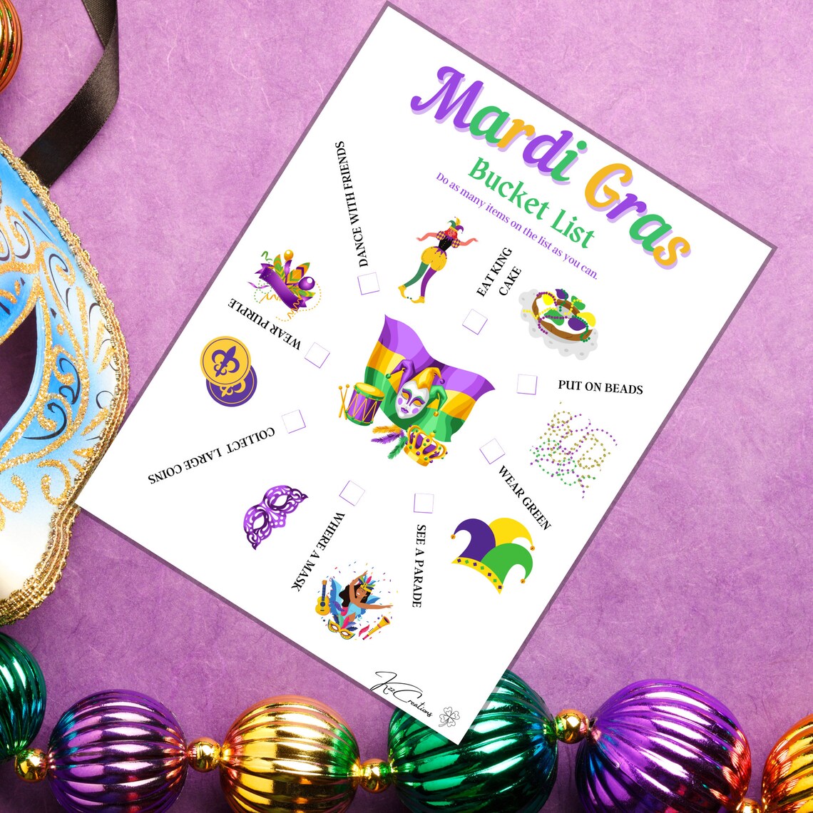 Mardi Gras Bucket List Family Game Mardi Gras Activity for - Etsy