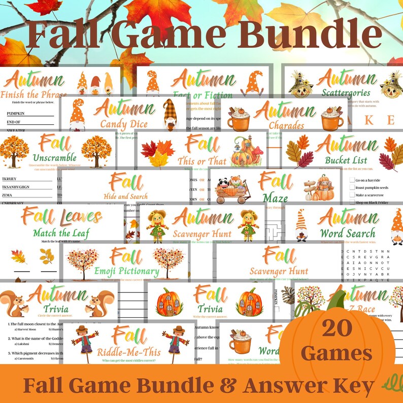 Fall Game Bundle 20 Printable Autumn Games Fall Time - Etsy