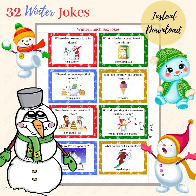 Winter Lunch Box Jokes Notes for Kids Christmas/winter - Etsy