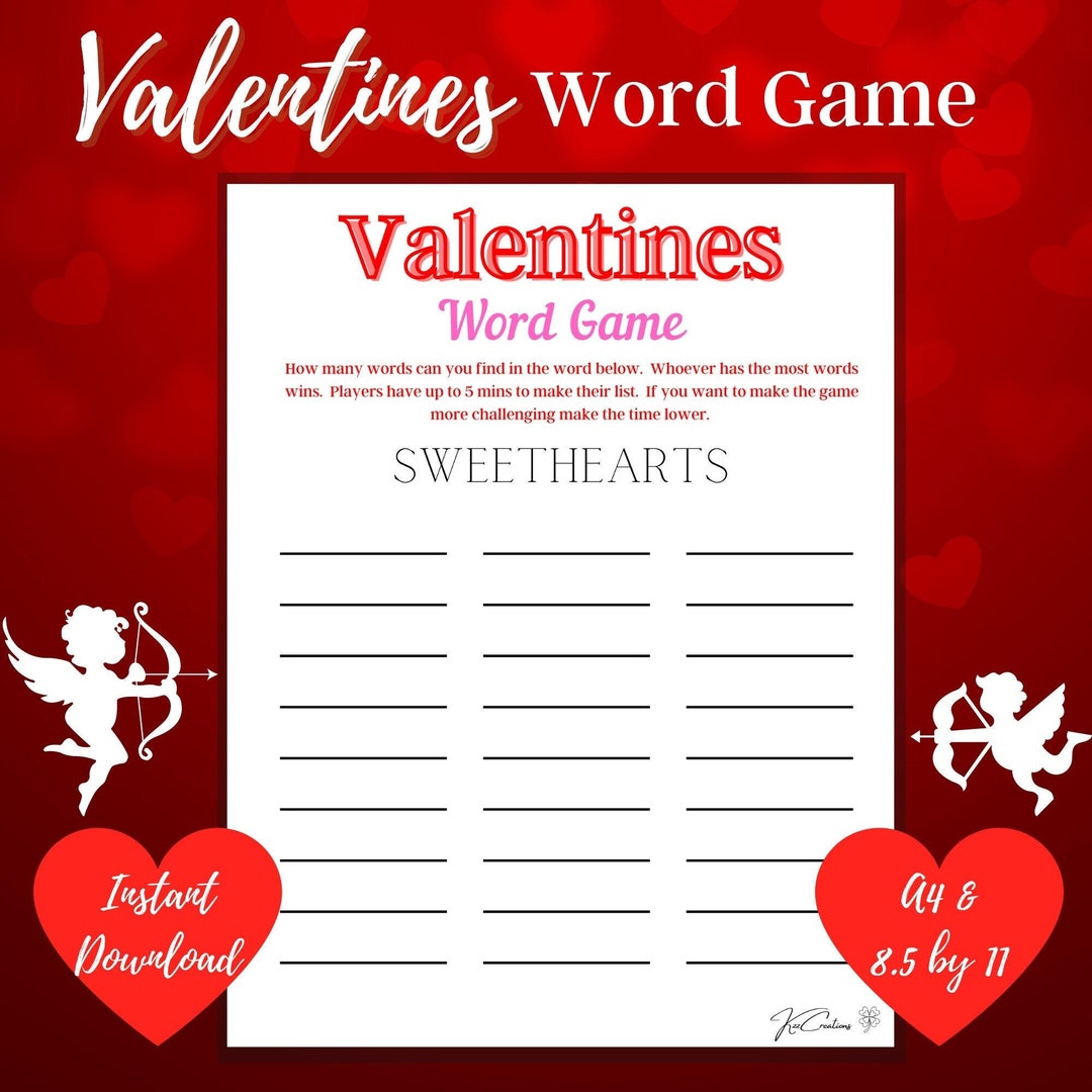 Valentine's Day Word Game Printable Family Game Virtual - Etsy