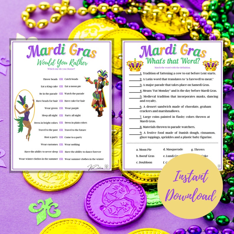 Mardi Gras Games Bundle Family Games Mardi Gras Activities - Etsy