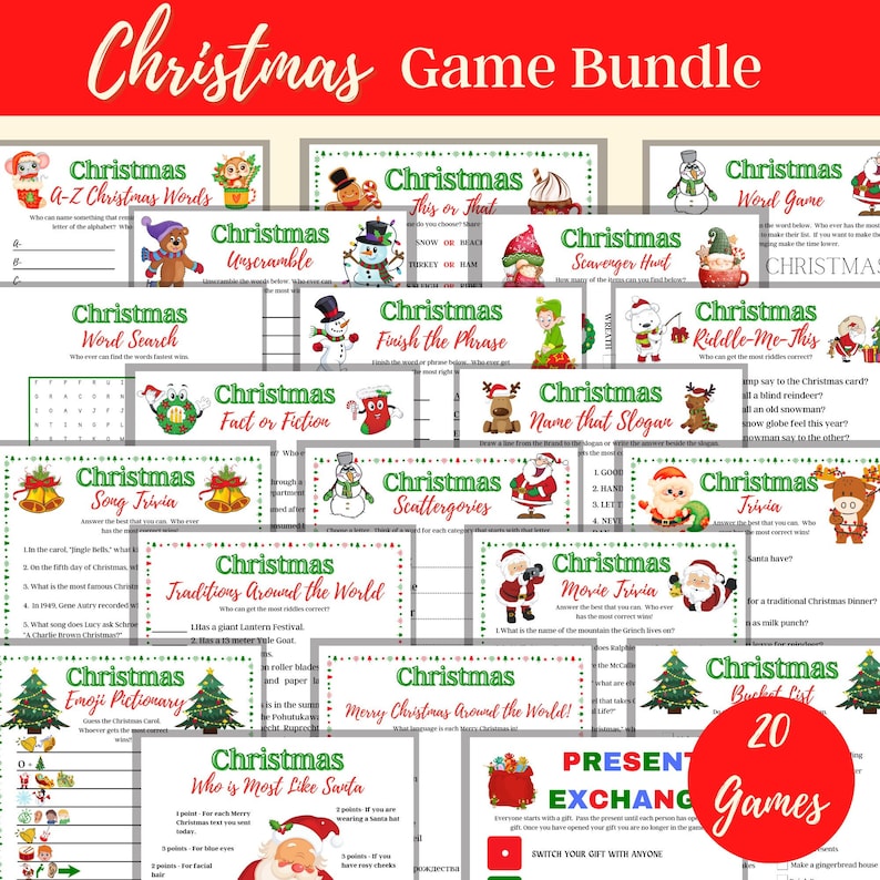Christmas Game Bundle Printable Family Games Virtual Party - Etsy