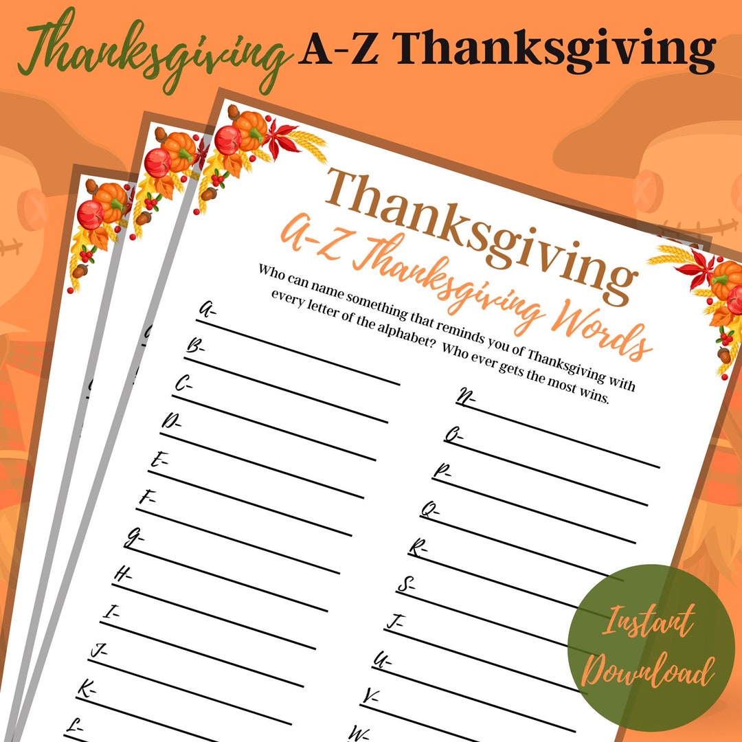 Thanksgiving Game A-Z Thanksgiving Words Thanksgiving - Etsy