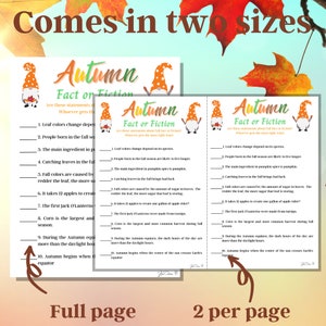 Autumn Fact or Fiction Game, Printable Fall Game, Autumn Activity for ...
