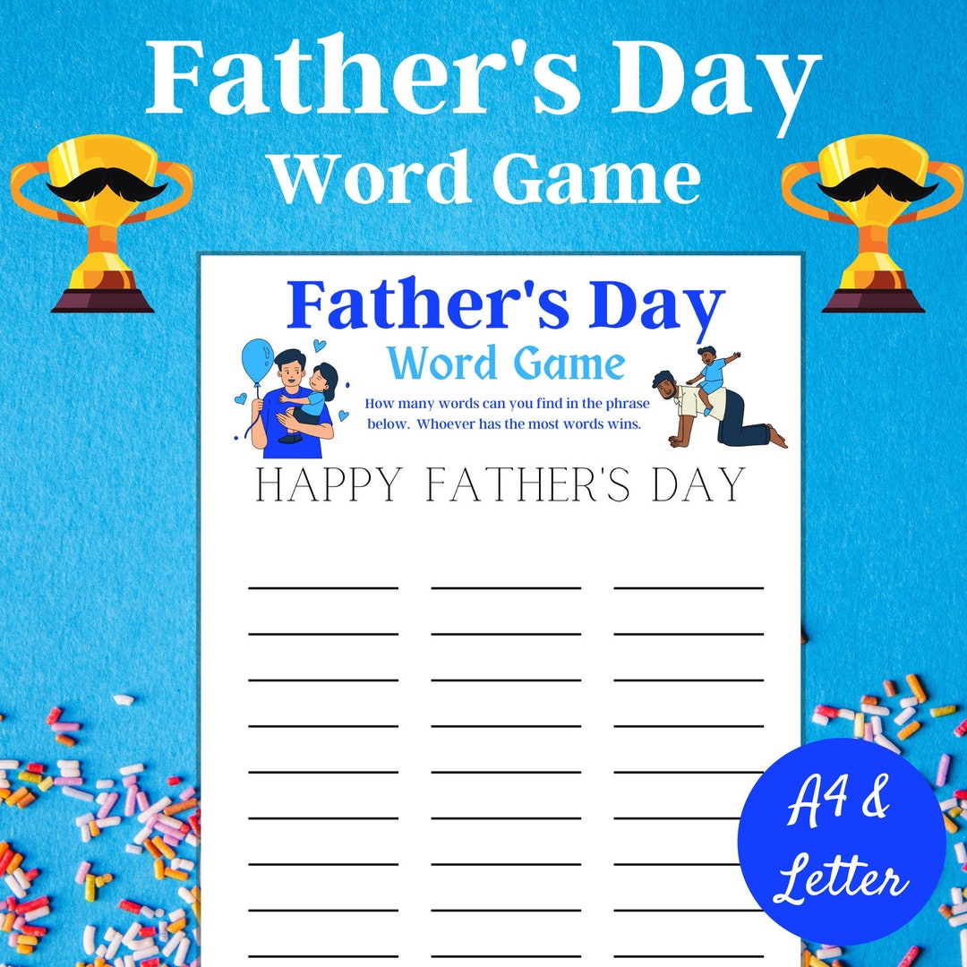 Father's Day Word Game, Printable Family Game, Virtual Game, Game for ...