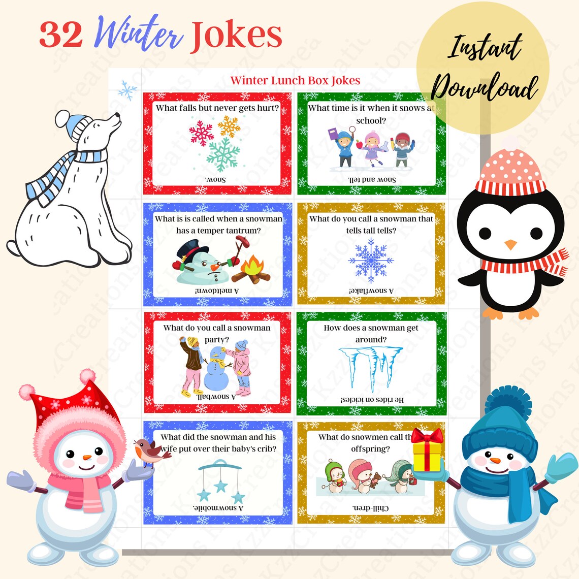 Winter Lunch Box Jokes Notes for Kids Christmas/winter - Etsy