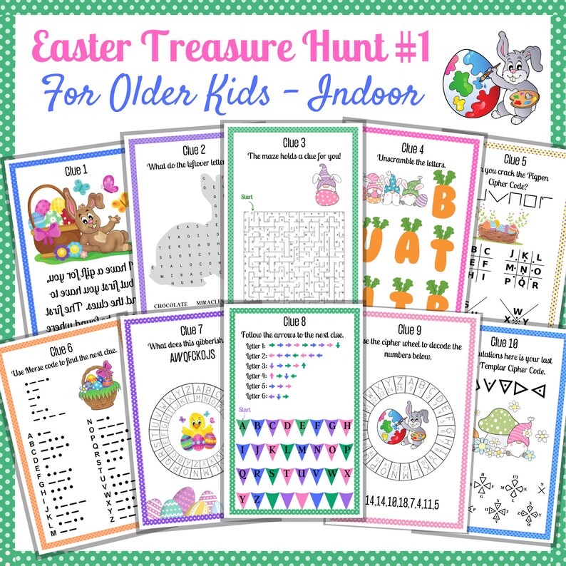 Easter Treasure Hunt, Crack the Code Clues, Easter Bunny Letter (PDF ...