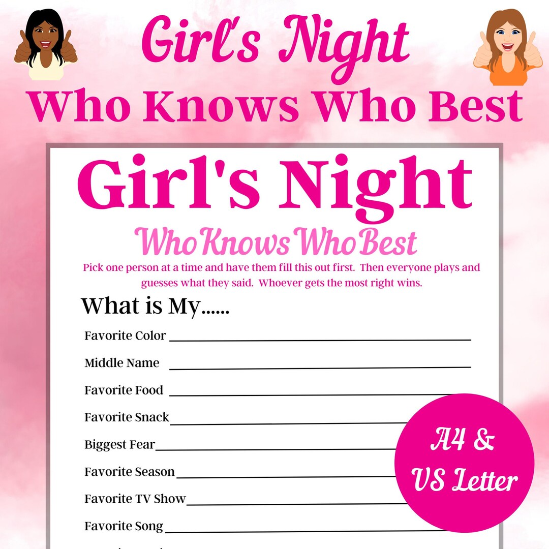 Girls Night Game Who Knows Who Best, Ladies Night Out, Bachelorette ...