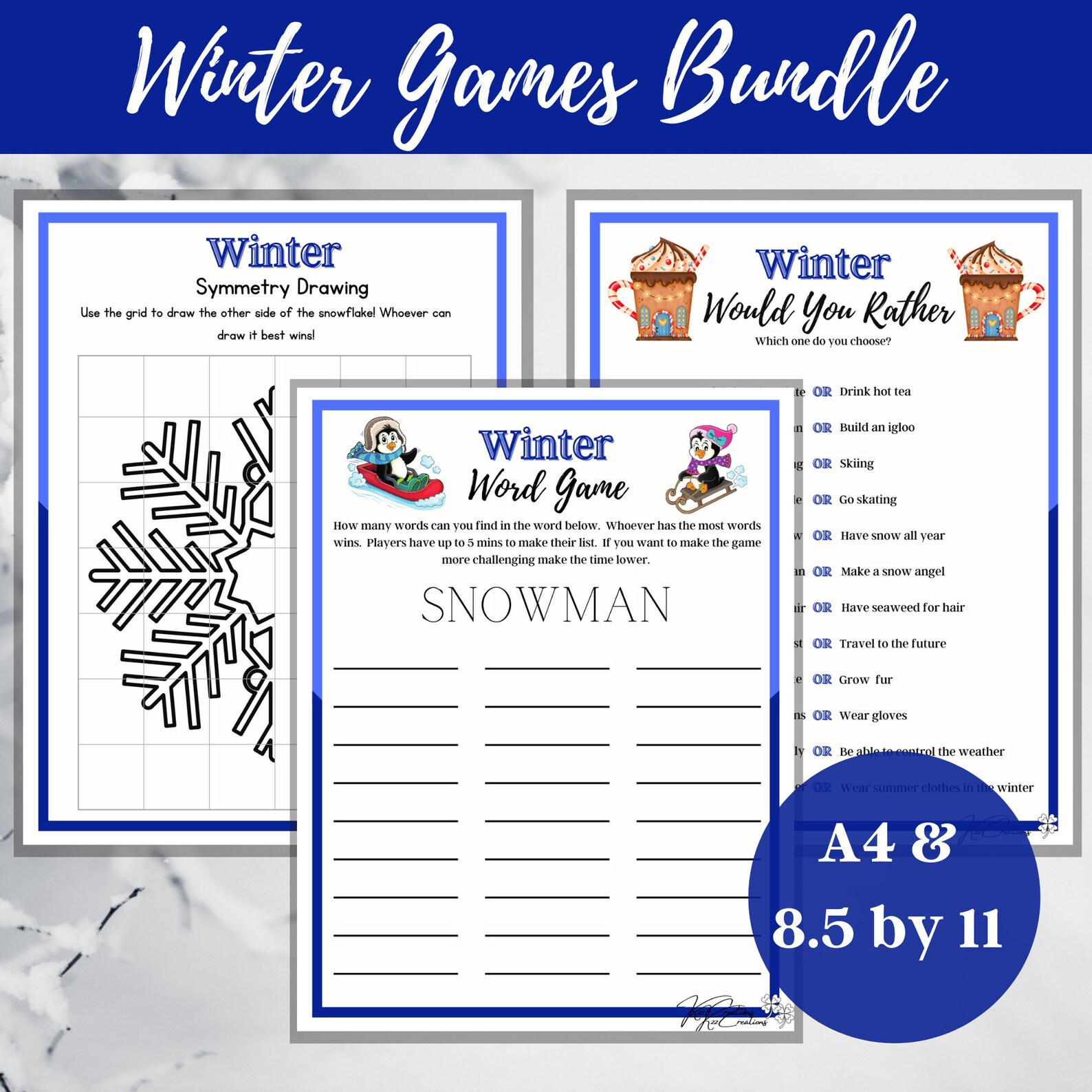 Winter Games Bundle Printable Family Games Fun for the Whole | Etsy