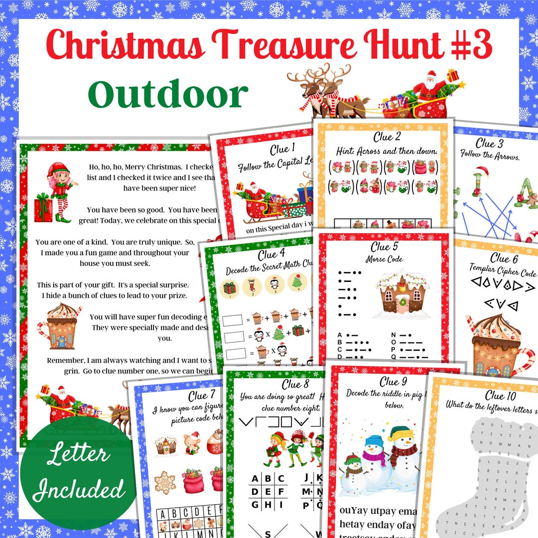 Outdoor Christmas Treasure Hunt, Letter From Santa, Outdoor Scavenger ...