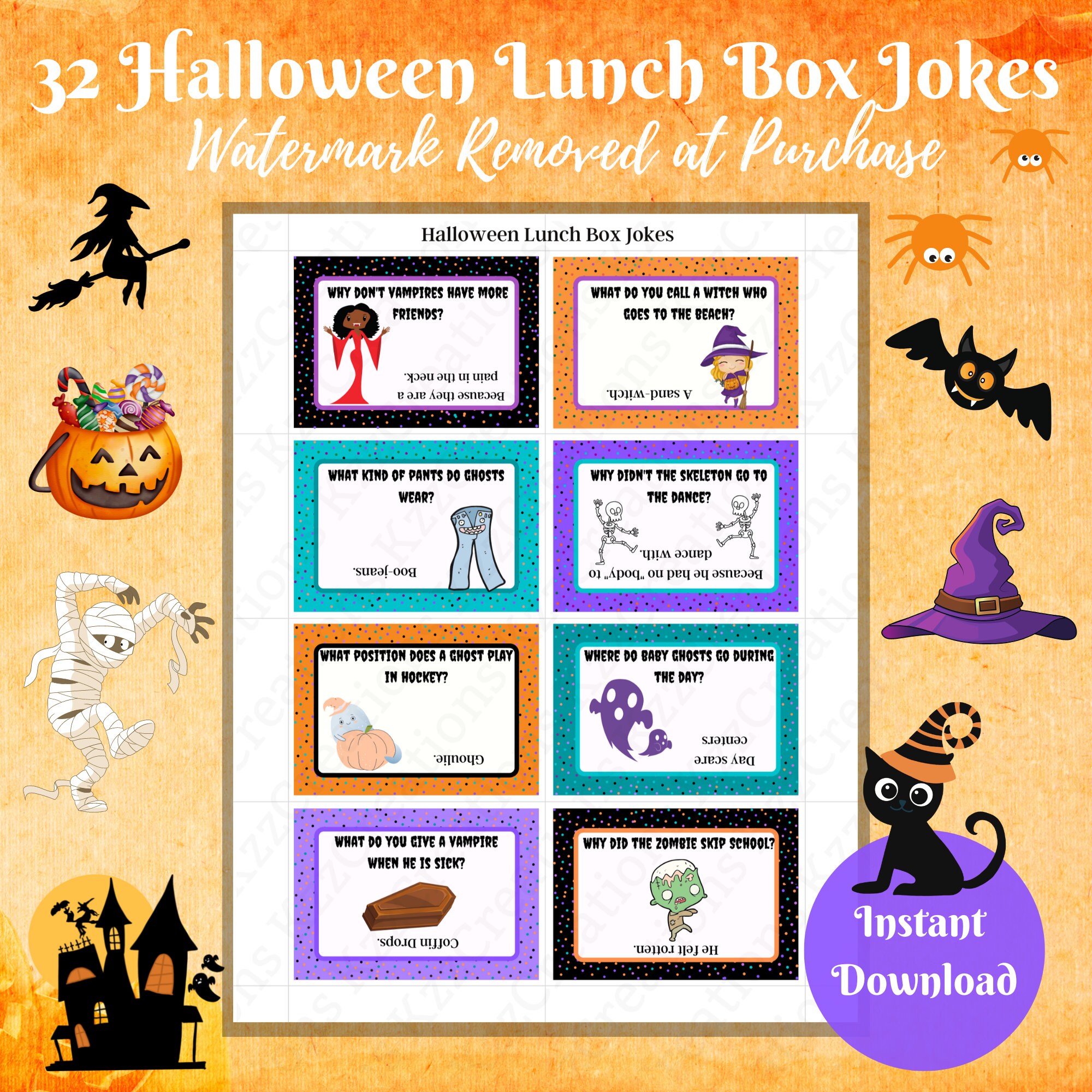 Halloween Lunch Box Jokes Notes for Kids Riddles for - Etsy