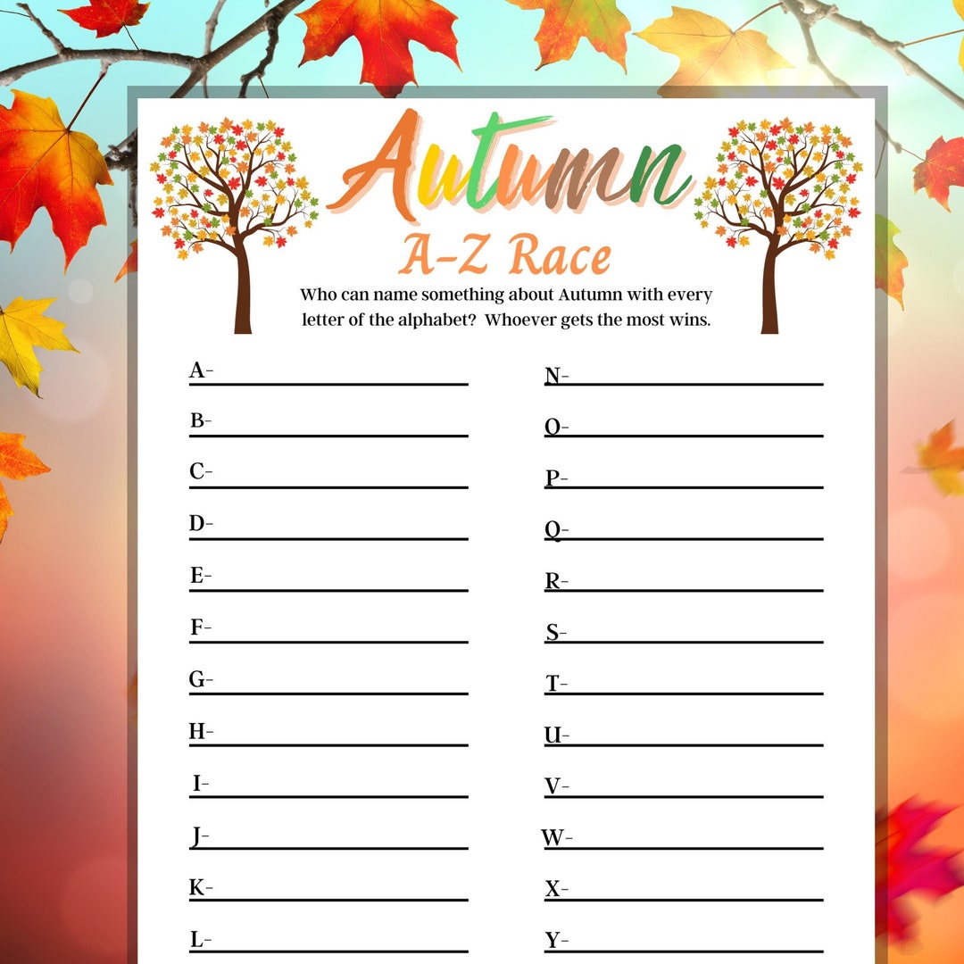 Autumn A-Z Race Game, Printable Activity for Adults and Kids, Fun Fall ...
