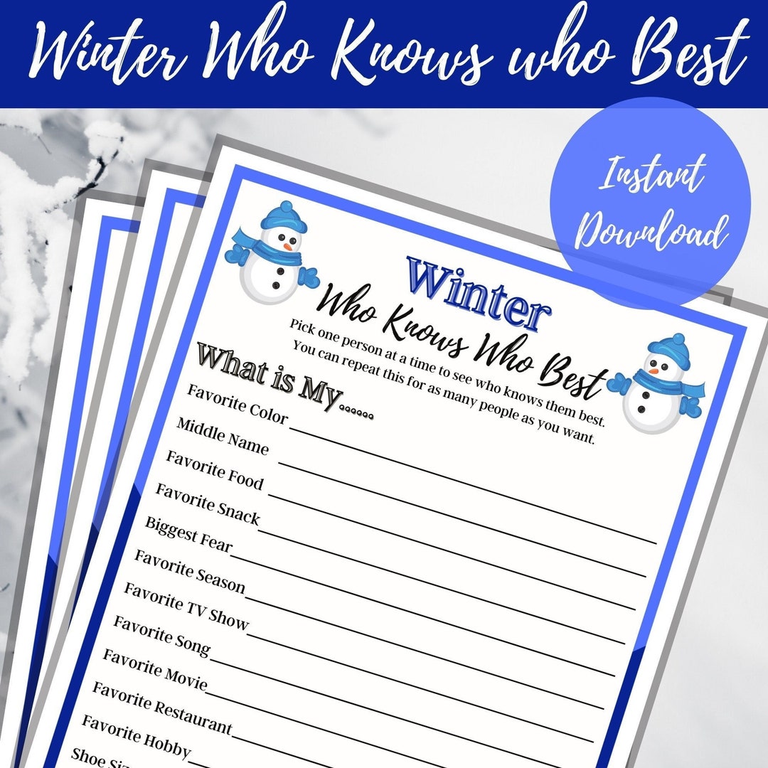 Winter Who Knows Who Best, Game for Adults, Winter Game, Holiday Party ...