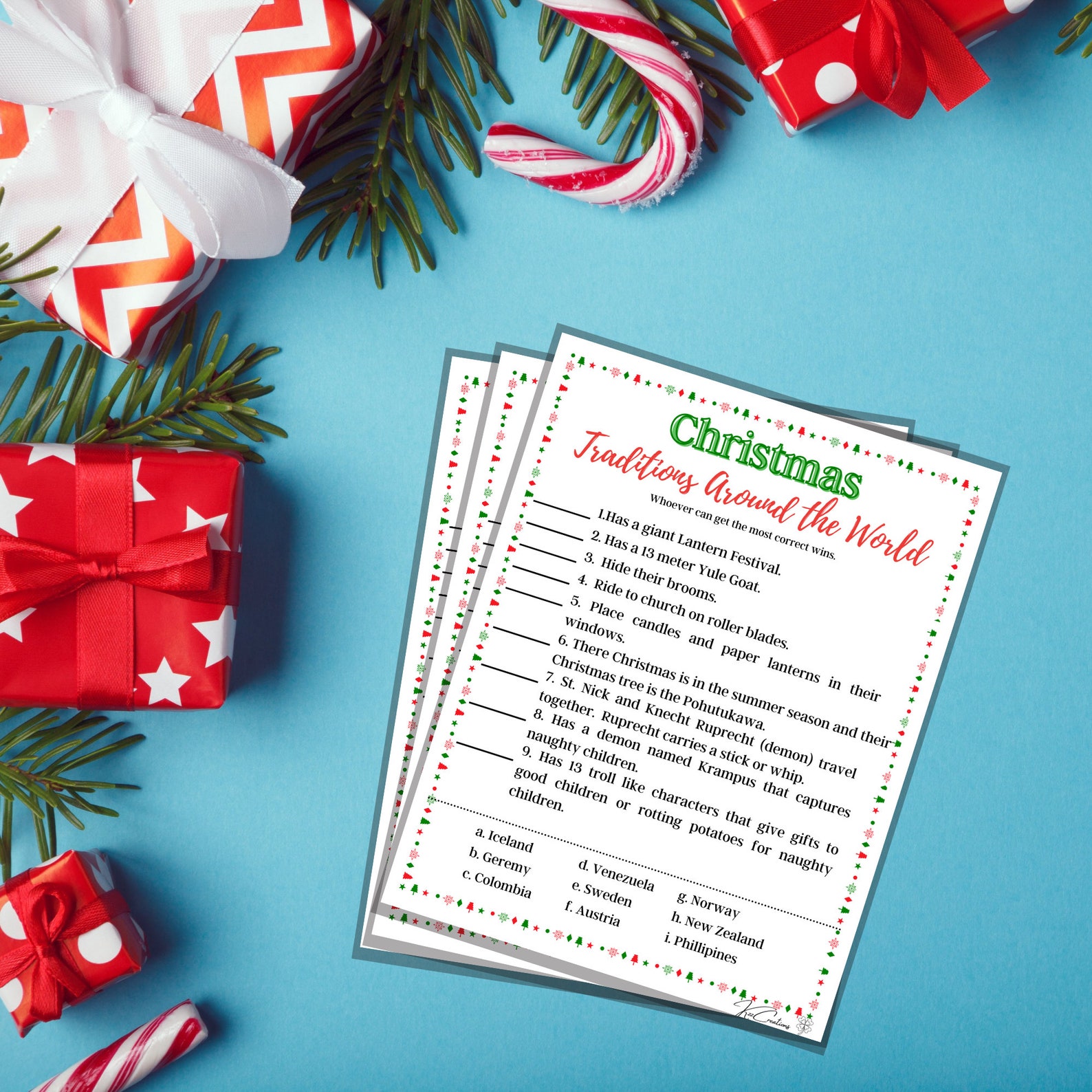 Christmas Trivia Christmas Game Christmas Traditions Around - Etsy